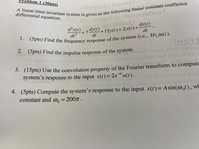 Solved A linear time-invariant system is given as the | Chegg.com