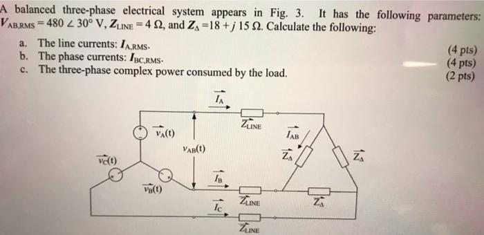 Solved A balanced three-phase electrical system appears in | Chegg.com