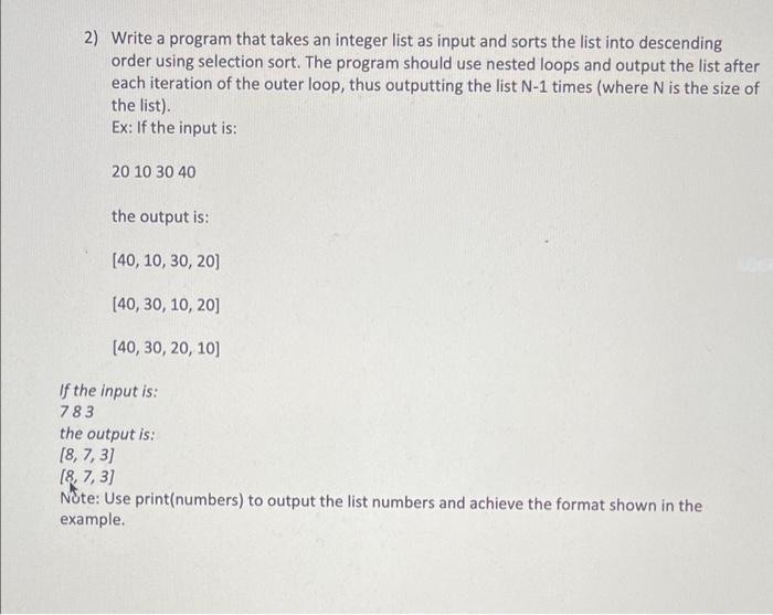 Solved 2) Write a program that takes an integer list as | Chegg.com