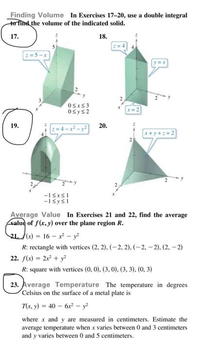 Solved Finding Volume In Exercises 17-20, use a double | Chegg.com
