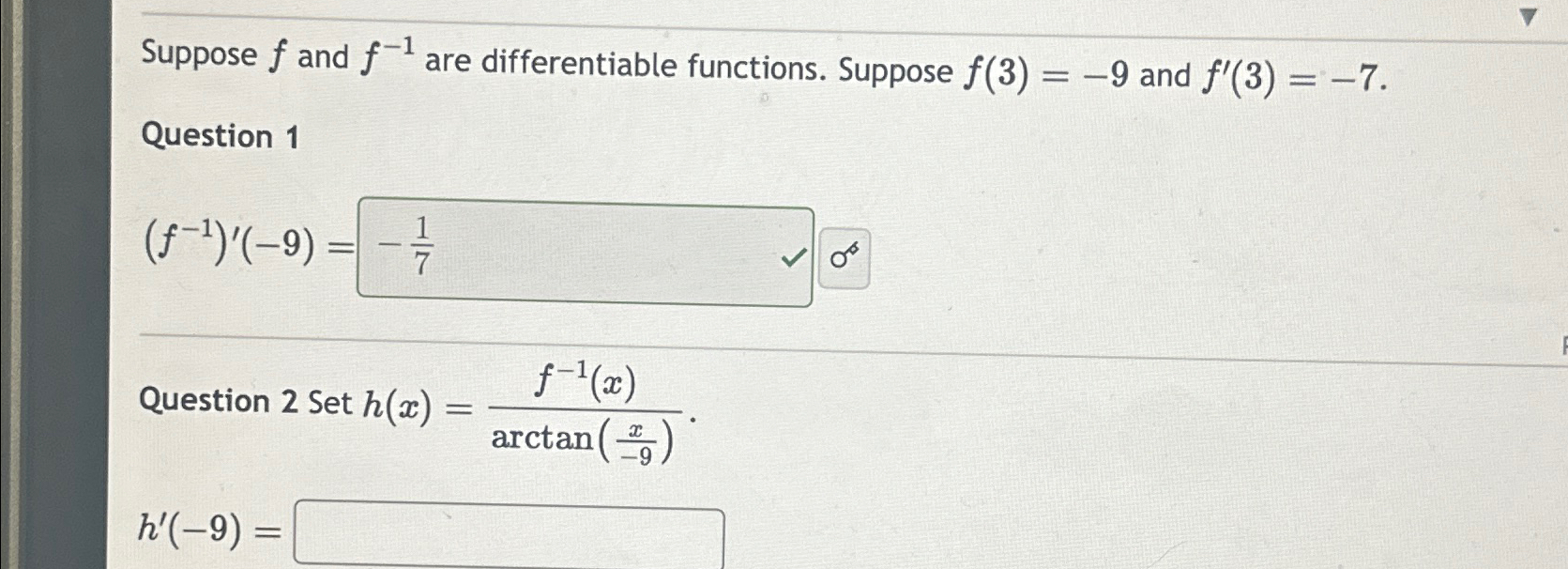 Solved Suppose f ﻿and f-1 ﻿are differentiable functions. | Chegg.com