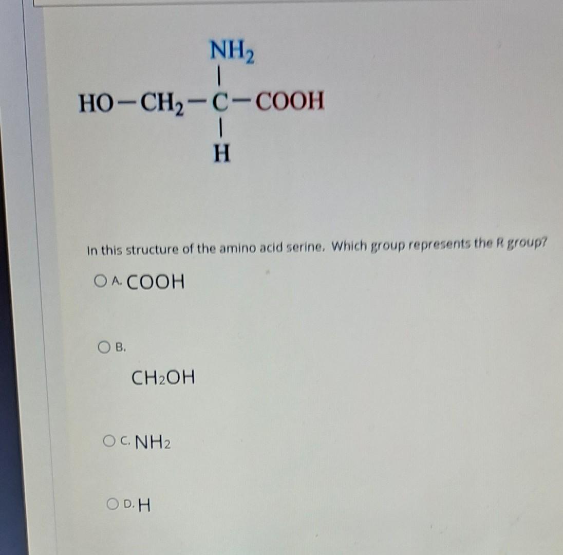 Solved NH2 1 HO-CH2-C-COOH I H In this structure of the | Chegg.com
