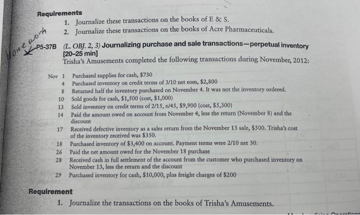 Solved Requirements 1. Journalize these transactions on the | Chegg.com Solved Requirements 1. Journalize these transactions on the | Chegg.com