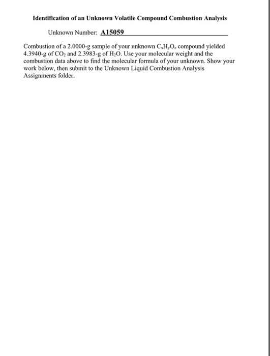 Solved Identification of an Unknown Volatile Compound | Chegg.com