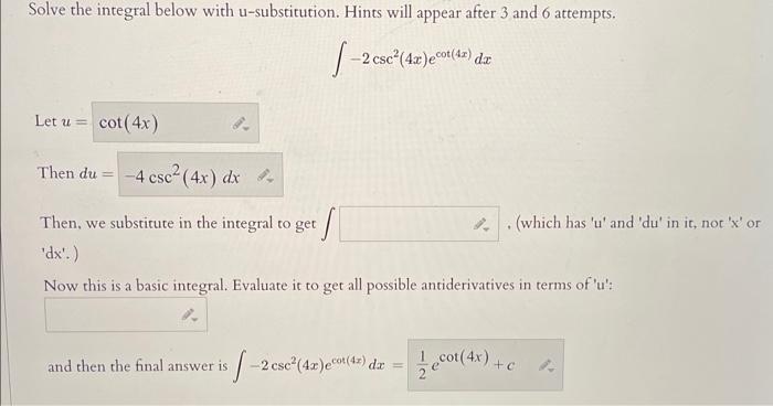 Solved Solve the integral below with u-substitution. Hints | Chegg.com