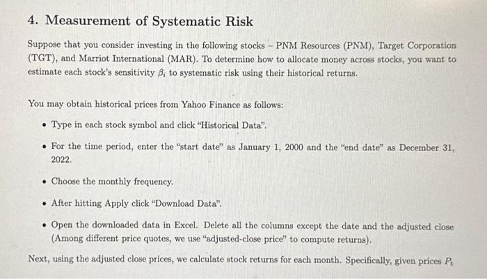 4. Measurement of Systematic Risk Suppose that you | Chegg.com