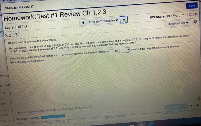 Solved Save STA2023 ref# 275117 Homework: Test #1 Review Ch | Chegg.com Solved Save STA2023 ref# 275117 Homework: Test #1 Review Ch | Chegg.com