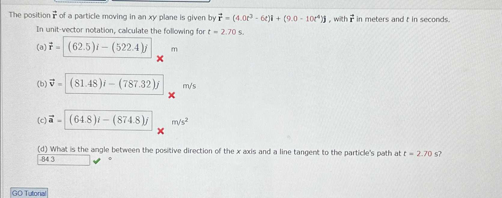 Solved The position vec(r) of a particle moving in an xy | Chegg.com