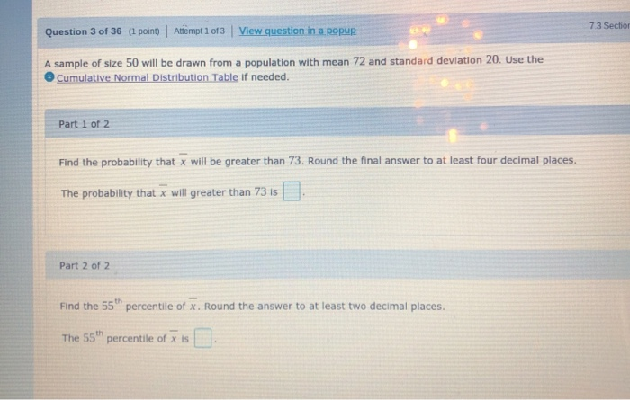 Solved 73 Section Question 3 of 36 (1 point) Attempt 1 of 3 | Chegg.com