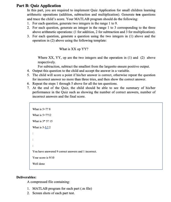 Solved Part B: Quiz Application In this part, you are | Chegg.com