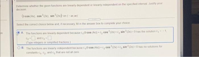 Solved Determine whether the given functions are linearly | Chegg.com
