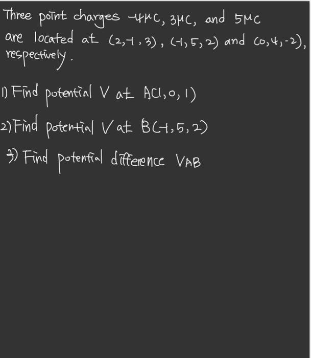 Solved Three point charges 446, 3MC, and 5MC are located at | Chegg.com