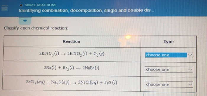 Solved O SIMPLE REACTIONS Identifying combination, | Chegg.com