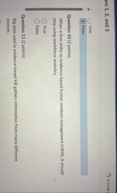 Solved ers 1,2 , ﻿and 30:16:48rueFalseQuestion 10 (2 | Chegg.com