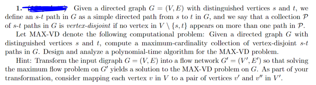 Solved Given a directed graph G=(V,E) ﻿with distinguished | Chegg.com