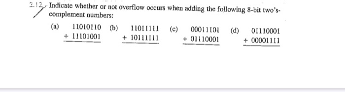 Solved 212 Indicate Whether Or Not Overflow Occurs When 