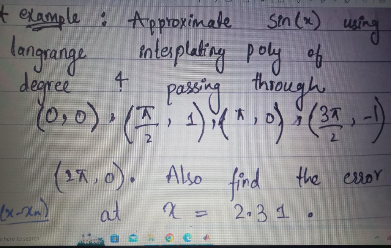Solved texample : Approximate sin(x) using langrange | Chegg.com