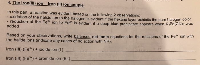 Solved 4. The Iron(II) ion - Iron (I) ion couple In this | Chegg.com