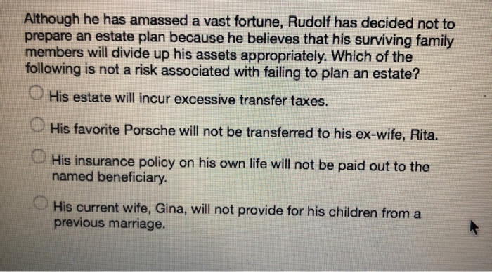 Solved Although he has amassed a vast fortune, Rudolf has | Chegg.com