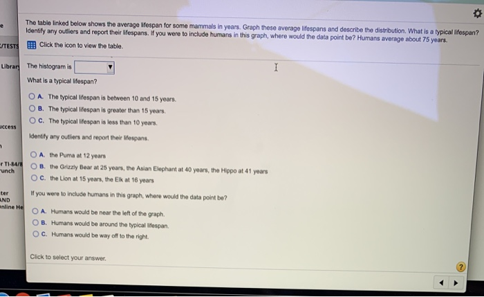 The table linked below shows the average lifespan for | Chegg.com