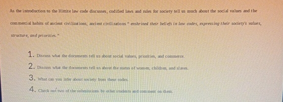 As the introduction to the Hittite law code | Chegg.com
