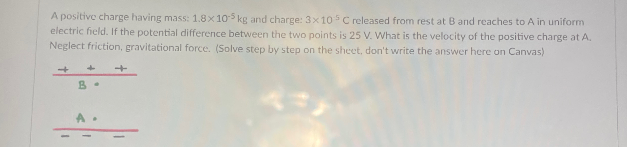 Solved A positive charge having mass: 1.8×10-5kg ﻿and | Chegg.com