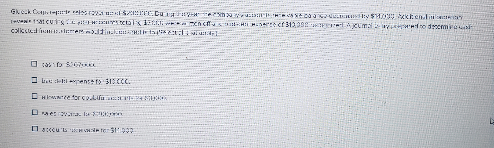 Solved Glueck Corp. reports sales revenue of $200,000. | Chegg.com