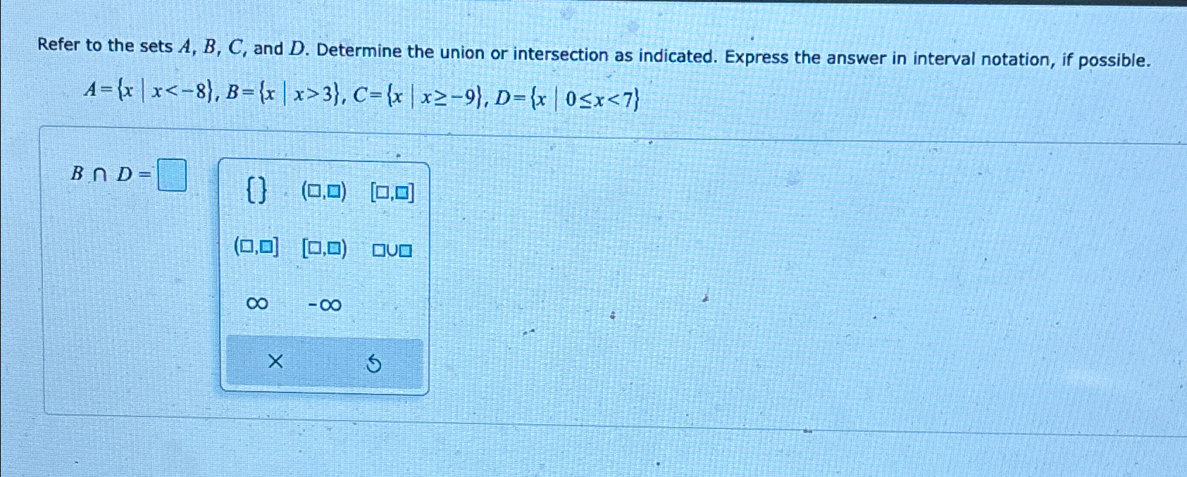 Solved Refer to the sets A,B,C, ﻿and D. ﻿Determine the union | Chegg.com