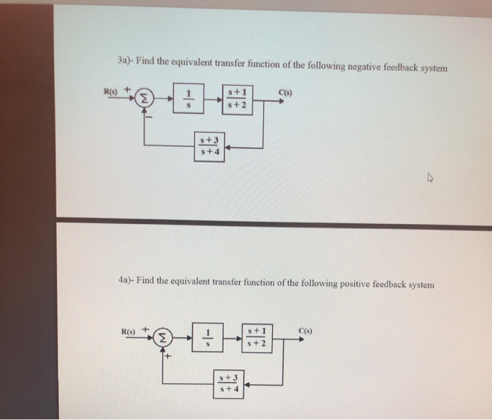 Solved 3a)- Find the equivalent transfer function of the | Chegg.com