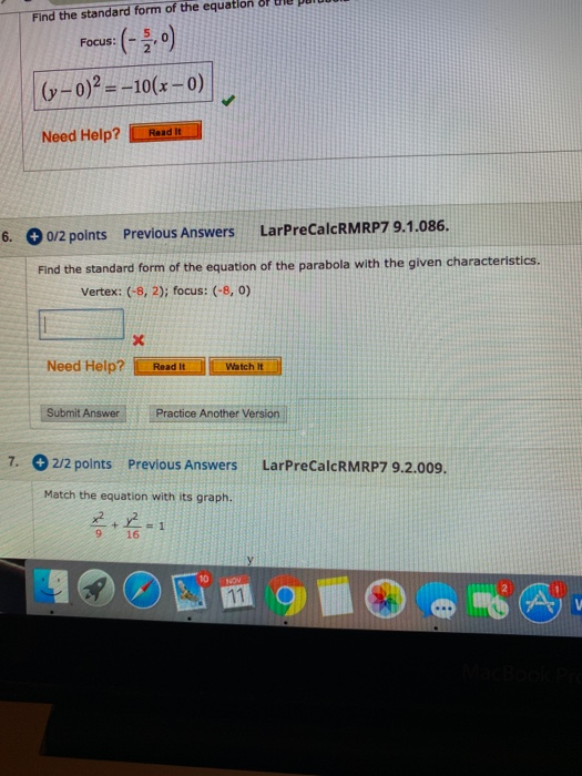 Solved Find the standard form of the equation (39) Focus: | Chegg.com