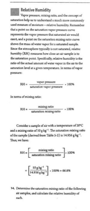 Solved Relative Humidity Vapor pressure, mixing ratio, and | Chegg.com