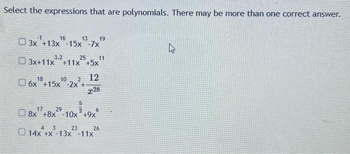 Solved Select the expressions that are polynomials. There | Chegg.com