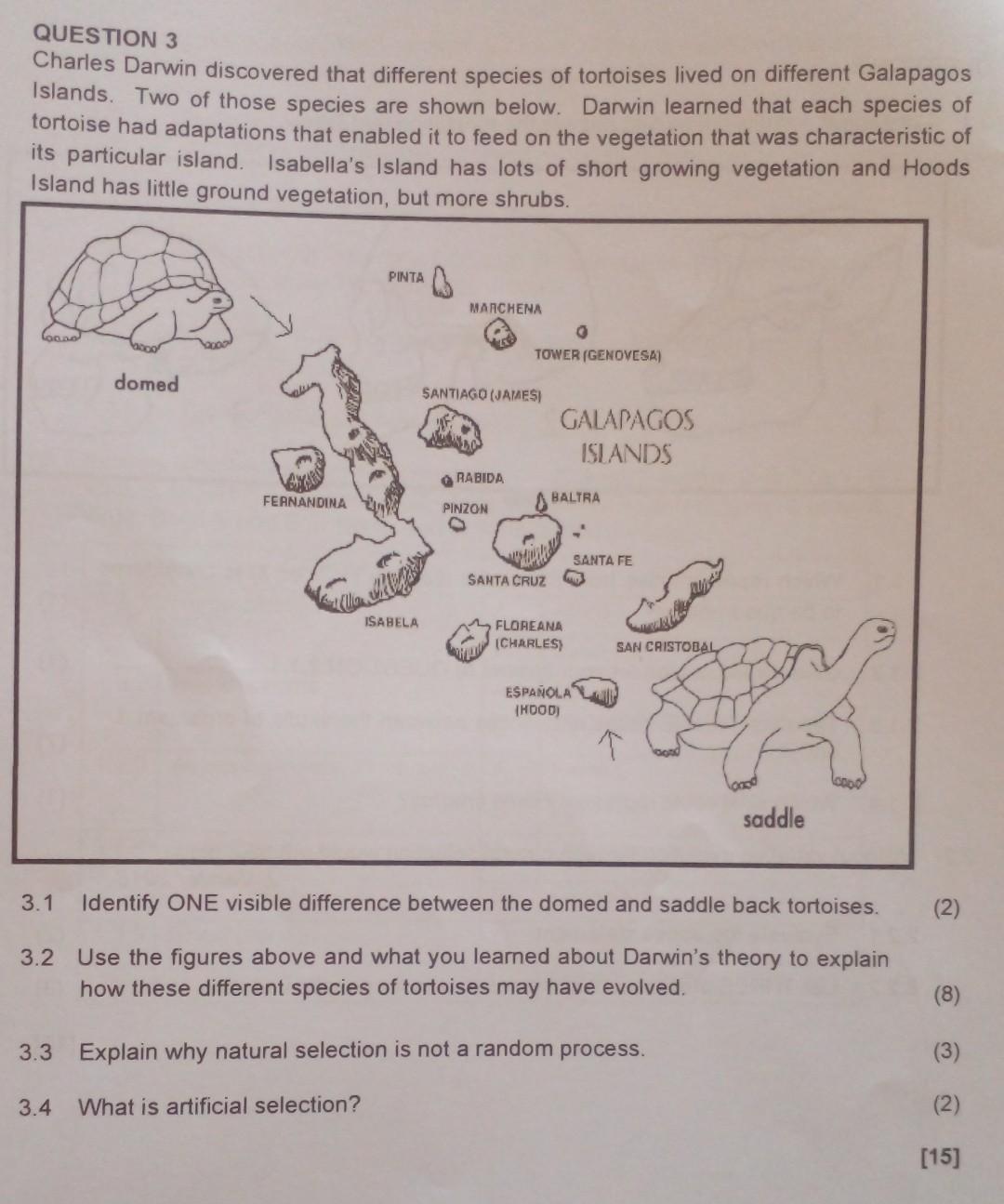Solved QUESTION 3 Charles Darwin discovered that different | Chegg.com