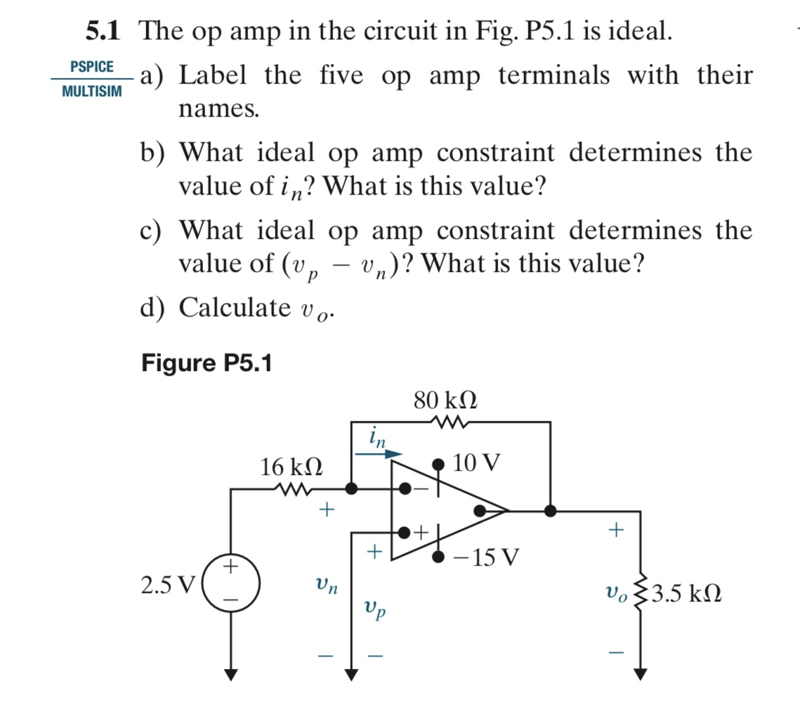 Solved 5.1 ﻿The op amp in the circuit in Fig. P5.1 ﻿is | Chegg.com
