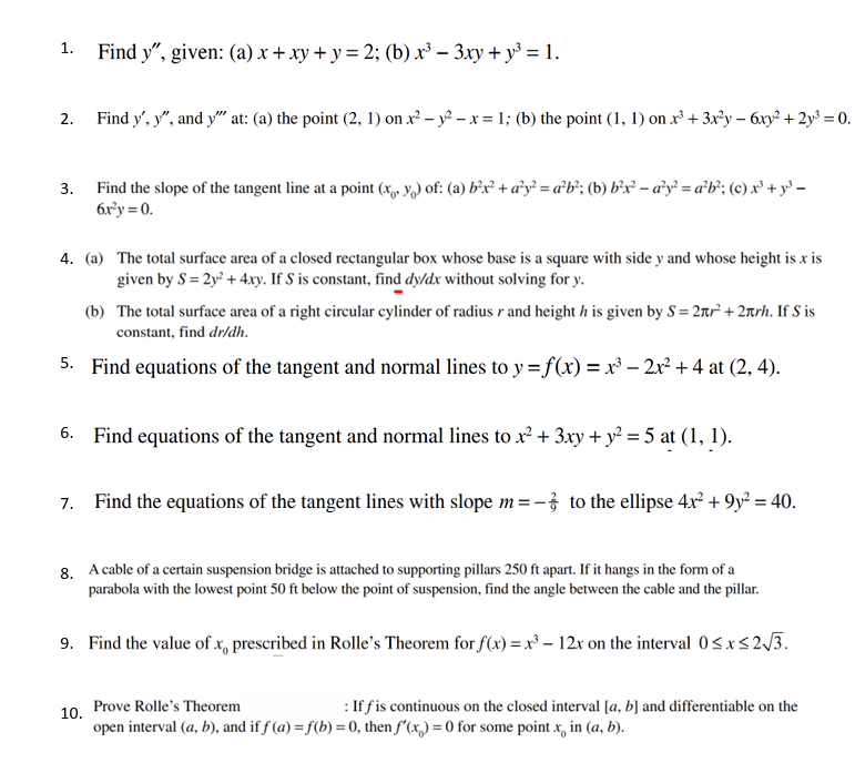 Solved Find y'', ﻿given: (a) x+xy+y=2; (b) x3-3xy+y3=1.Find | Chegg.com