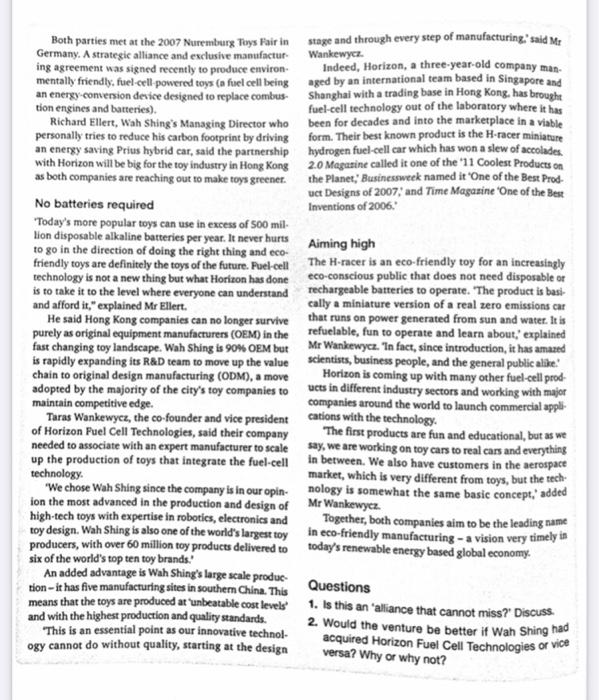 Solved Wah Shing Toys (Adapted from 'Eco-friendly toys | Chegg.com