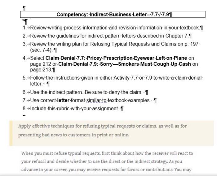 1 Competency:-Indirect-Business-Letter--7.7.1-7.99 "T | Chegg.com