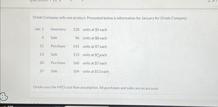 Solved Oriole Company sells one product. Presented below is | Chegg.com