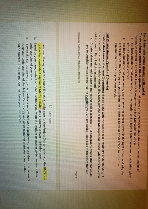 Part 1: Multiple Choice Questions (10 marks) Create | Chegg.com
