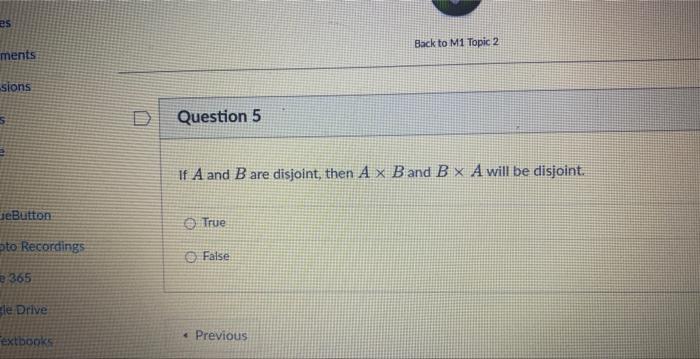 Solved If A and B are disjoint, then A×B and B×A will be | Chegg.com