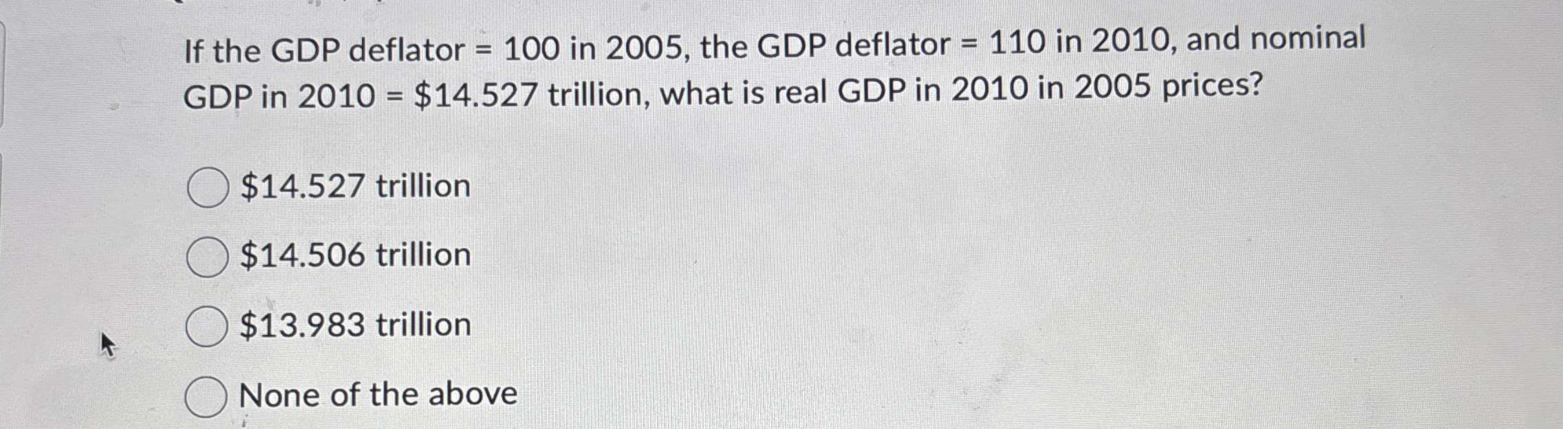 Solved If the GDP deflator =100 ﻿in 2005 , ﻿the GDP deflator | Chegg.com