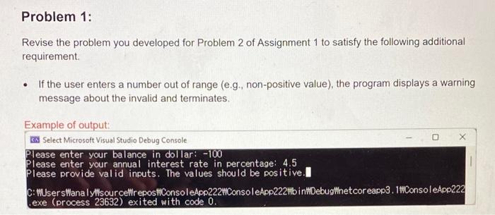 Solved Problem 1: Revise the problem you developed for | Chegg.com