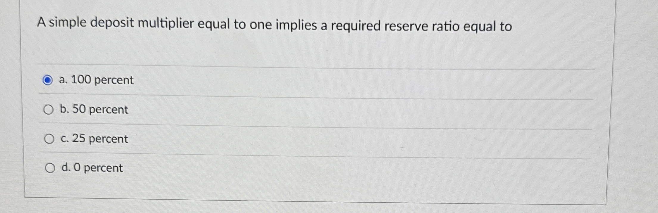 Solved A simple deposit multiplier equal to one implies a | Chegg.com