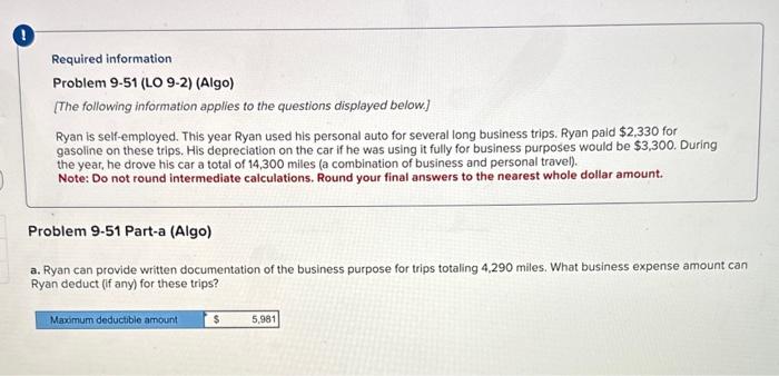 Required information Problem 9-51 (LO 9-2) (Algo) | Chegg.com Required information Problem 9-51 (LO 9-2) (Algo) | Chegg.com