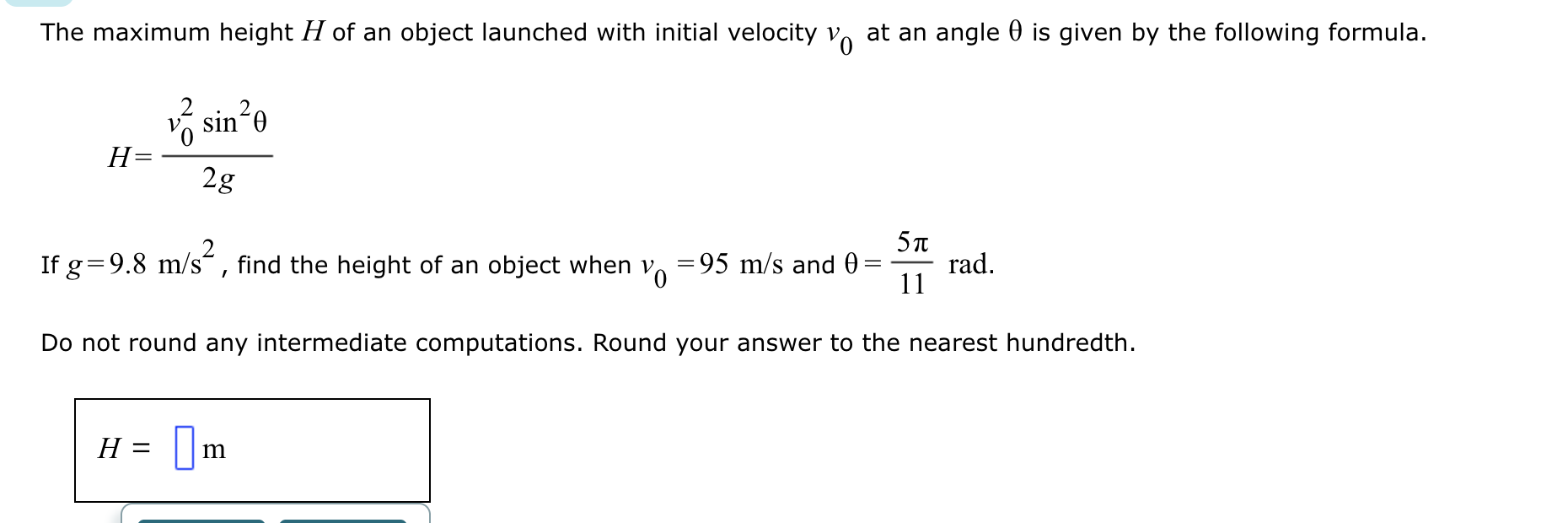 Solved The maximum height H of an ﻿object launched with | Chegg.com