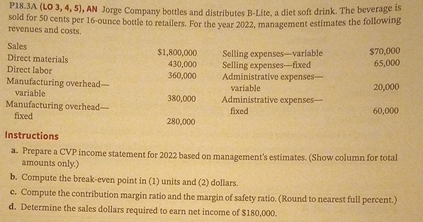 Solved P18.3A (LO 3, 4, 5), ﻿AN Jorge Company bottles and | Chegg.com