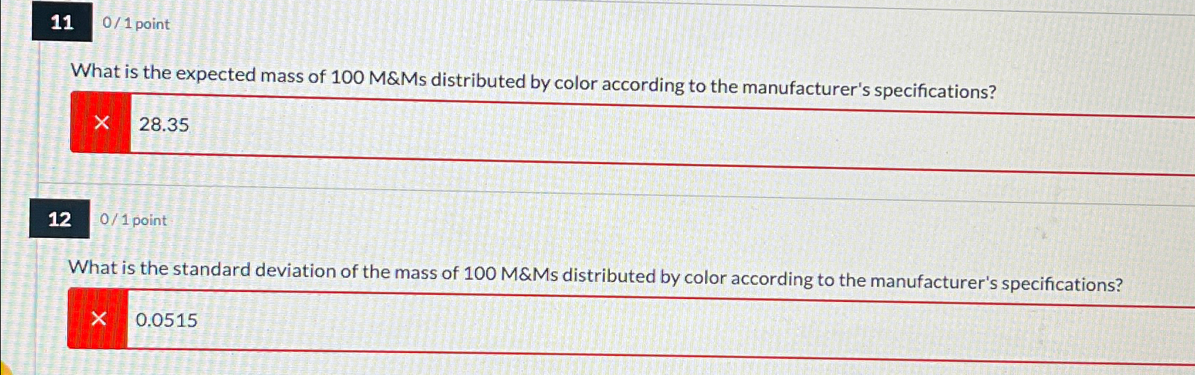 11.What is the expected mass of 100 ﻿M&Ms distributed | Chegg.com