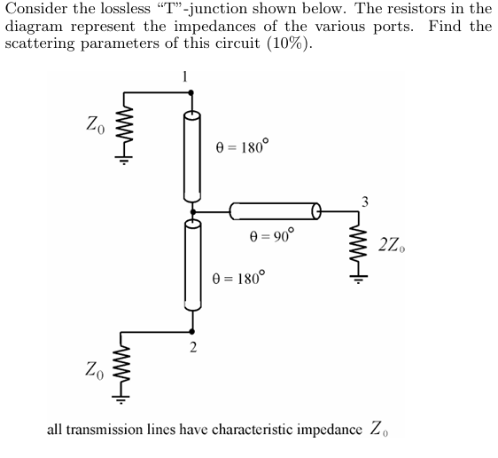 Solved Consider the lossless " T "-junction shown below. The | Chegg.com