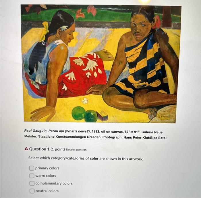 Paul Gauguin, Parau api (What's news?), 1892, oil on | Chegg.com