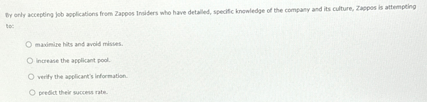 Solved By only accepting job applications from Zappos | Chegg.com